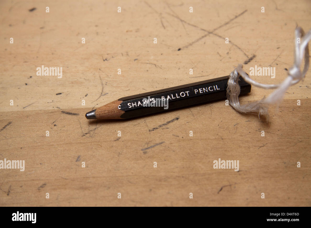 A stubby pencil on a string used in polling booths and made by Shaw's ...