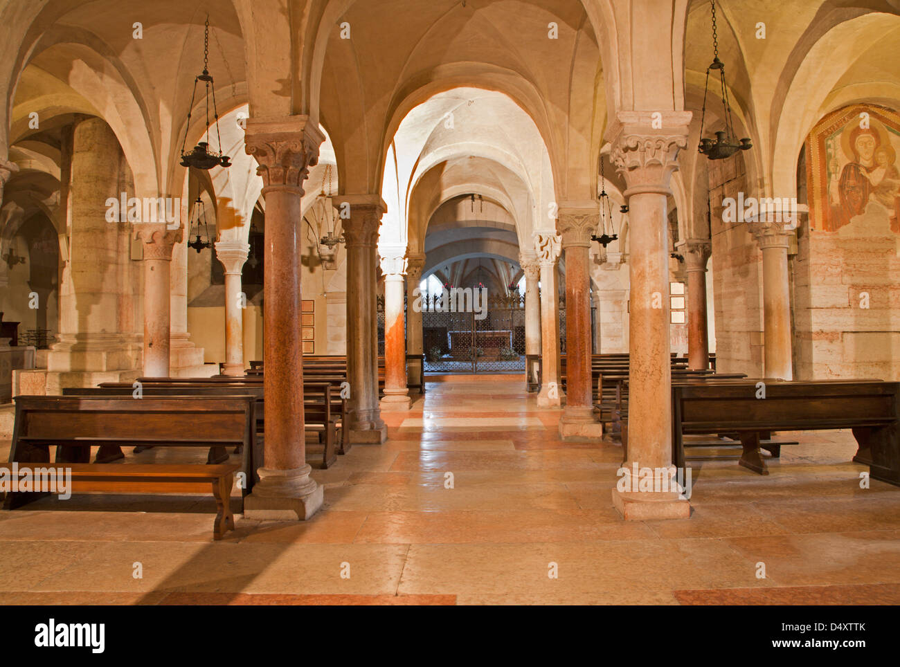 VERONA - JANUARY 27: Lower romanesque church in basilica San Zeno in ...