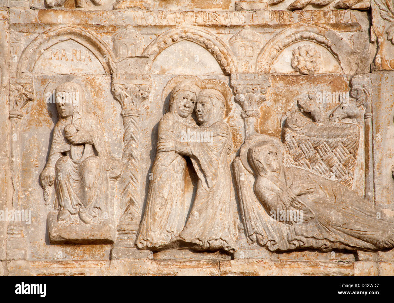 Verona - Nativity from facade of romanesque Basilica San Zeno. Reliefs ...
