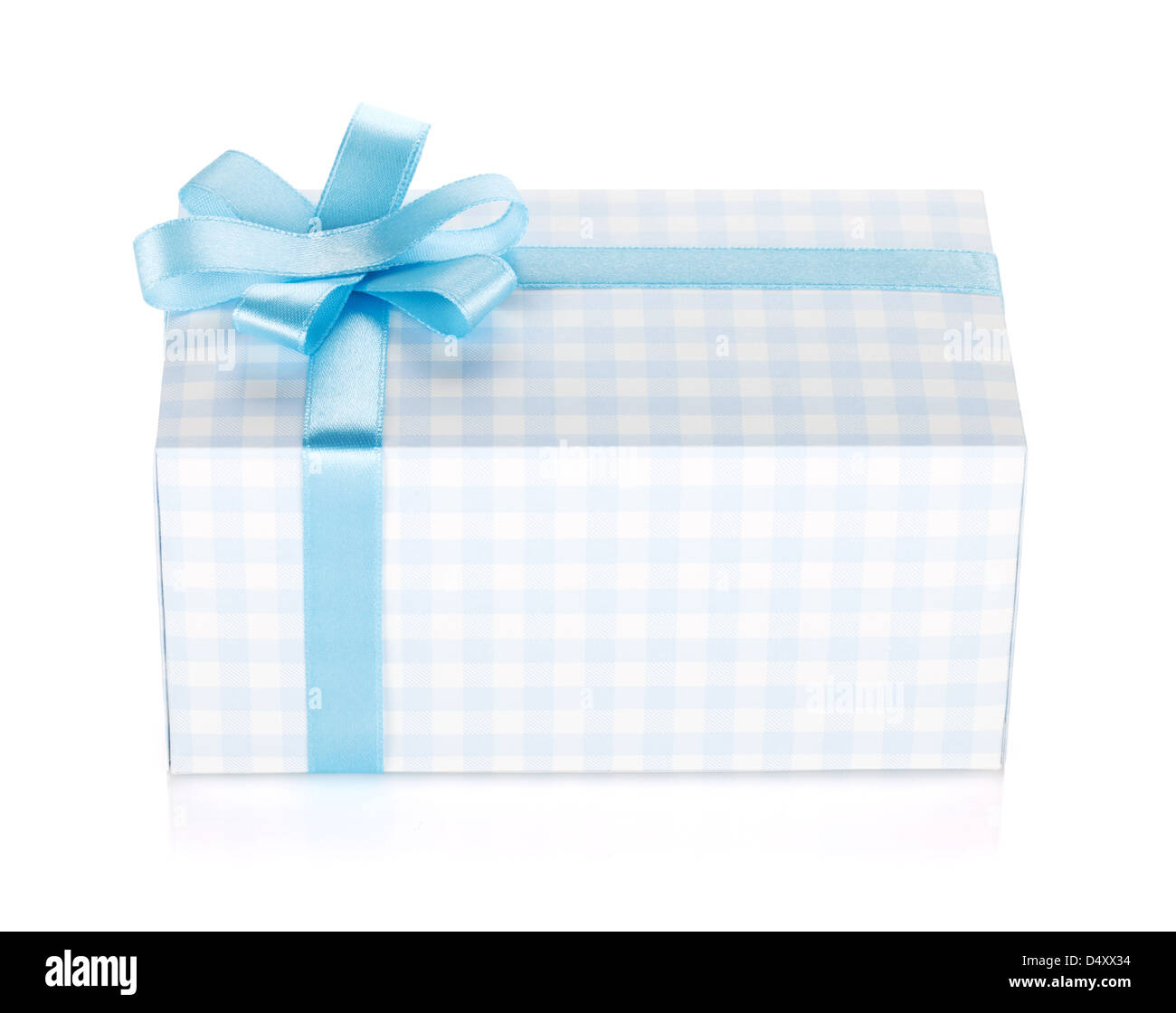 Blue gift box with ribbon and bow. Isolated on white background Stock ...