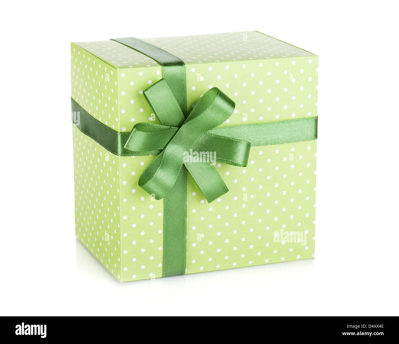 Green gift box with ribbon and bow. Isolated on white background Stock ...