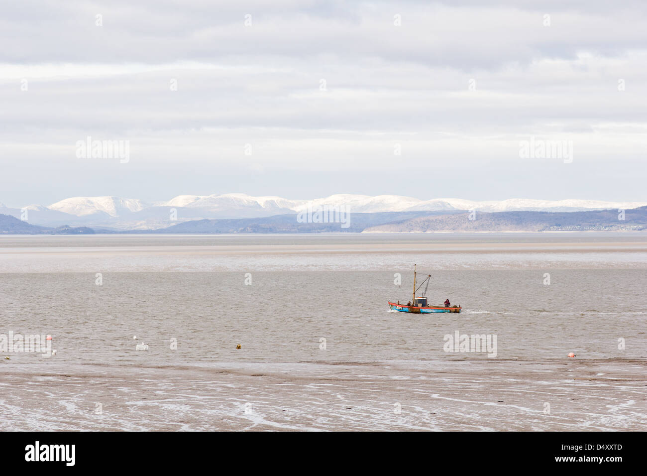 Morecambe Lancashire, England with the sea and bay and fishing boat ...