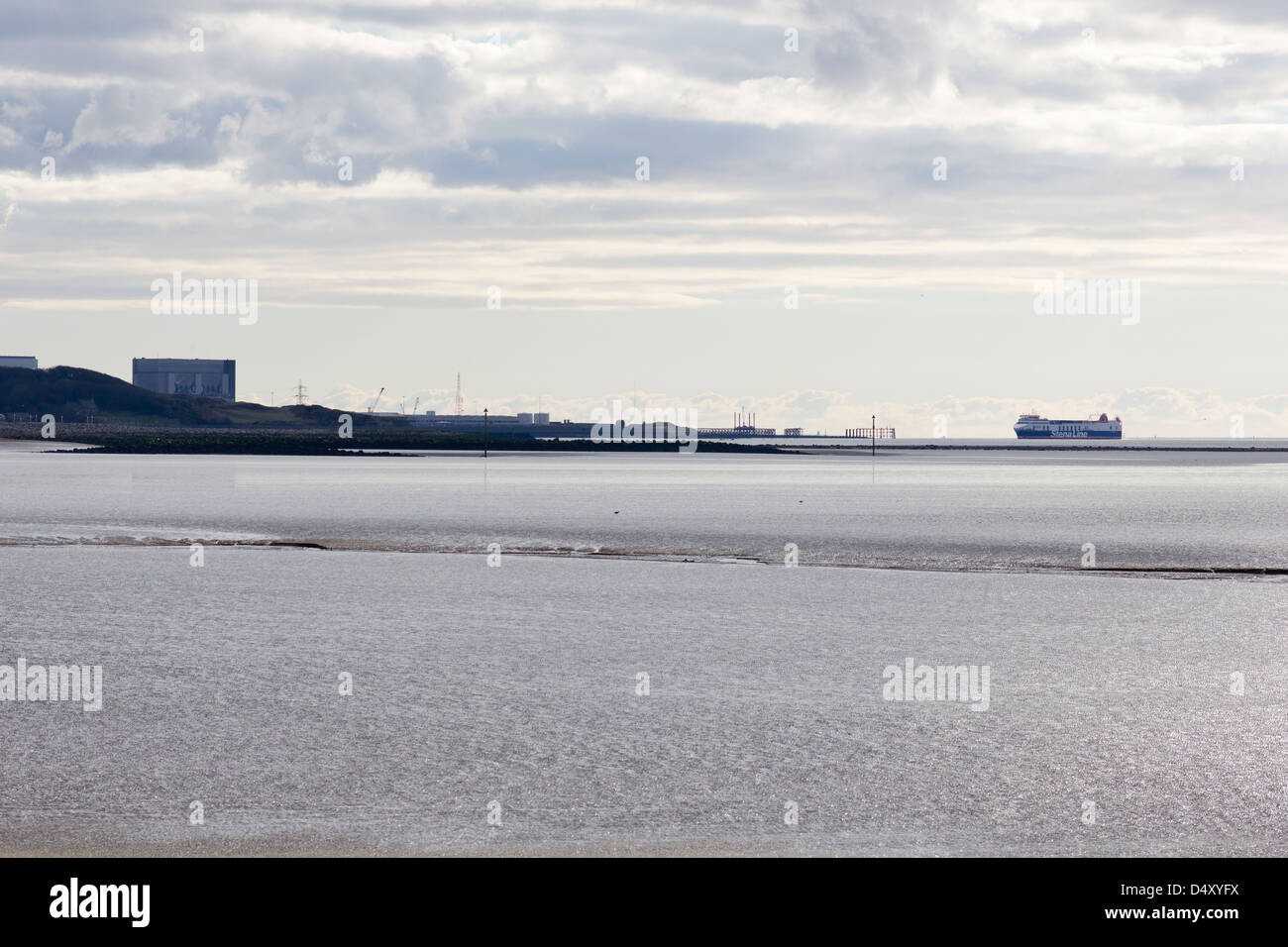 Morecambe Lancashire, England with a ferry approaching Heysham Stock ...