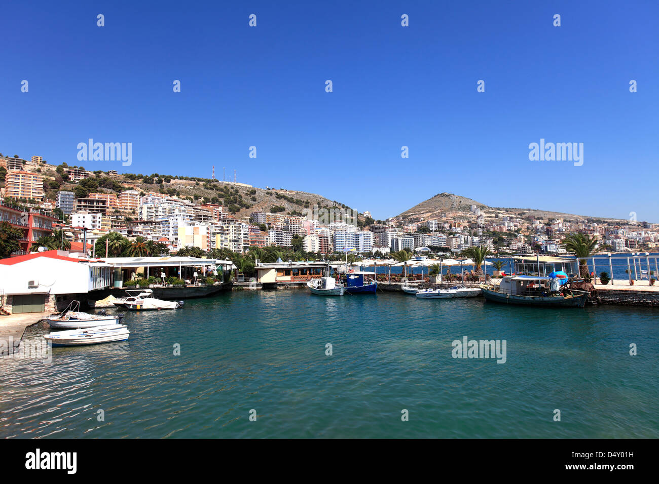Summer view of the beach and promenade, Saranda Town, Albania, Europe ...