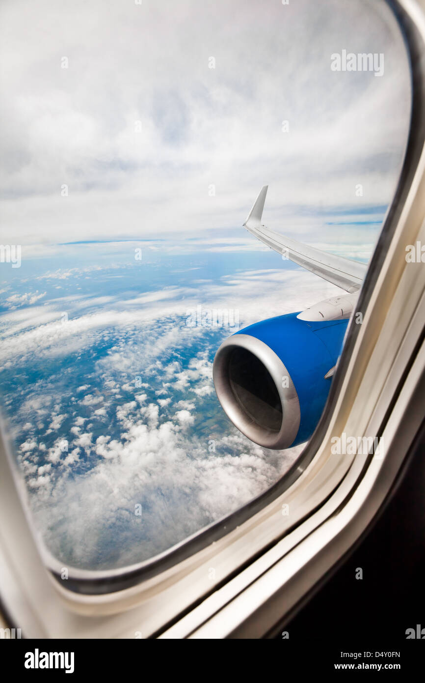 Classic image through aircraft window onto jet engine Stock Photo - Alamy
