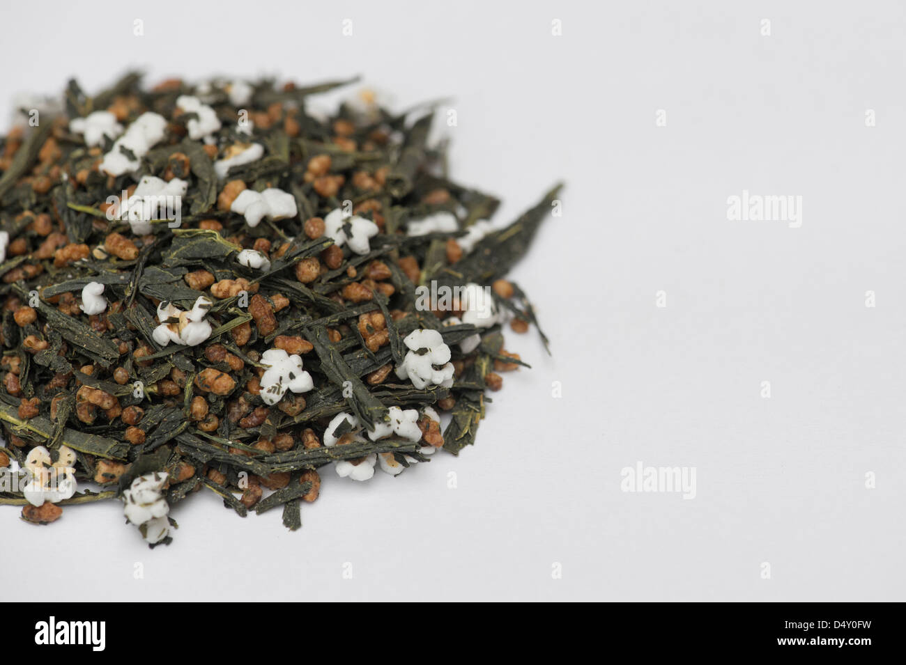 Japanese Genmaicha green tea. Brown rice tea / Popcorn tea on white ...