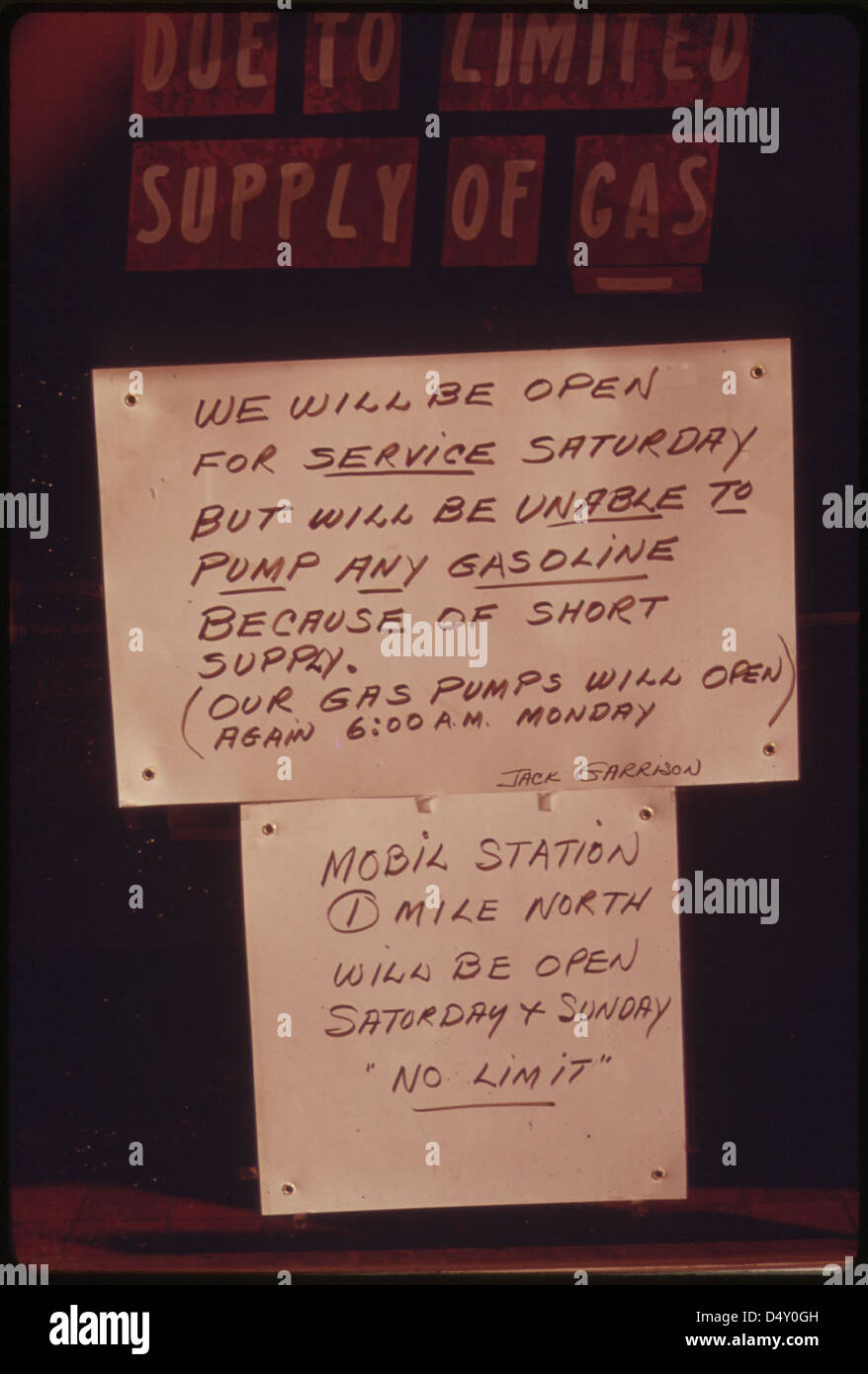 A 1973 photograph documenting the gasoline shortage in Oregon, showing ...