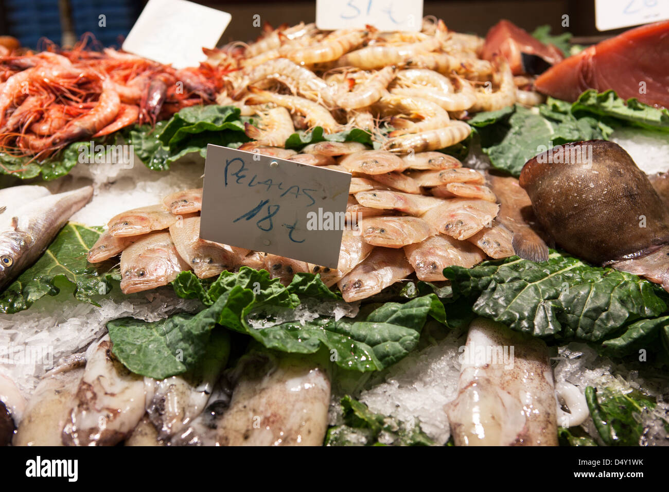 A range of fish displayed at the excellent Poblenou Market, Barcelona ...