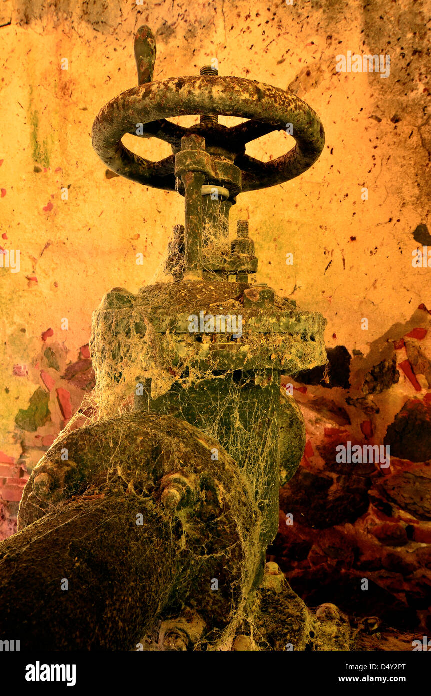 Valve from an old steam engine in old sugar mill, St. John, U.S. Virgin ...