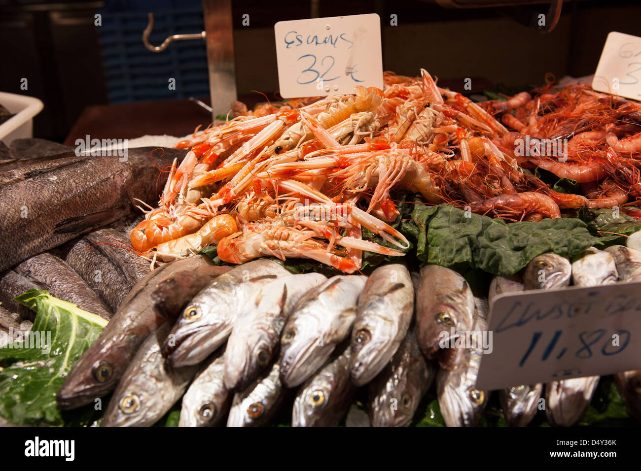 A range of fish displayed at the excellent Poblenou Market, Barcelona ...