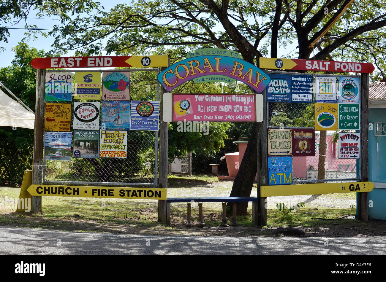 Welcome sign in Coral Bay, St. John, U.S. Virgin Islands Stock Photo ...