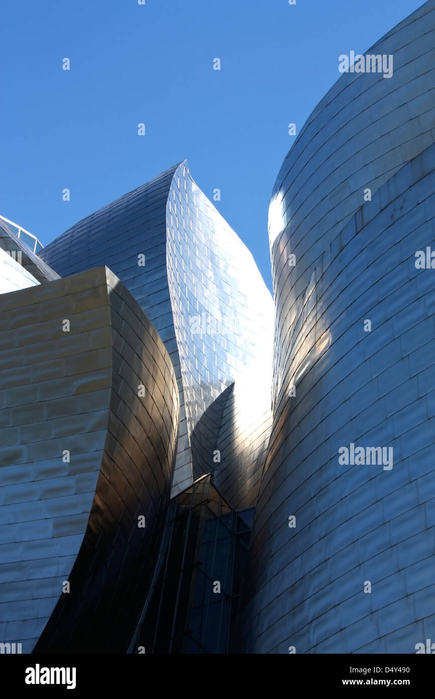 Detail of the facade of titanium the Guggenheim Museum, Bilbao, Euskadi ...