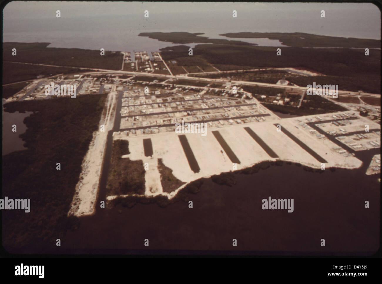This aerial photo shows a permanent trailer park in Key Largo with ...