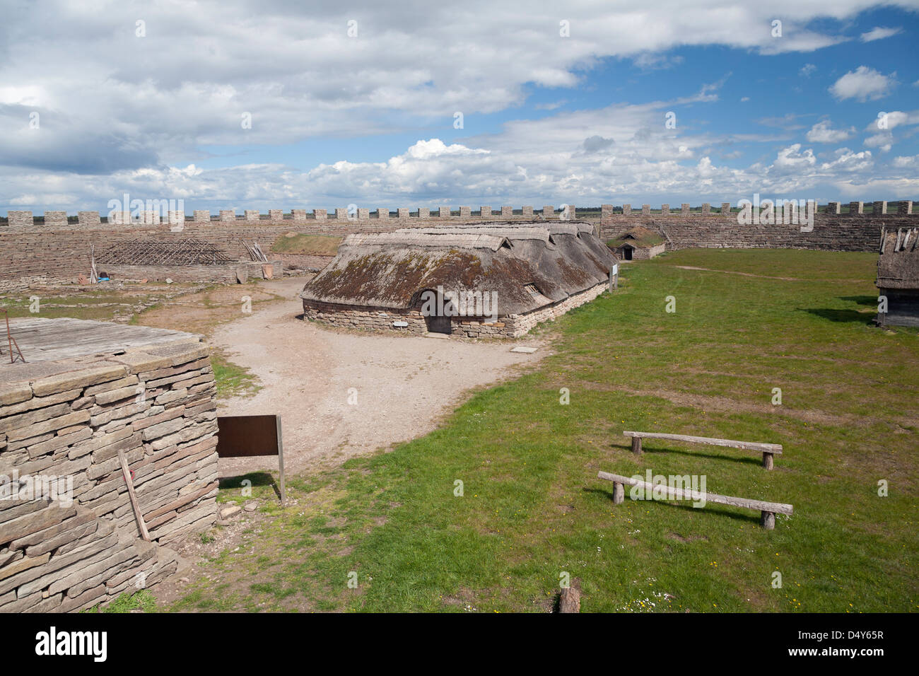 Reconstruction of Eketorp II, a 5th to 7th century walled village. A ...