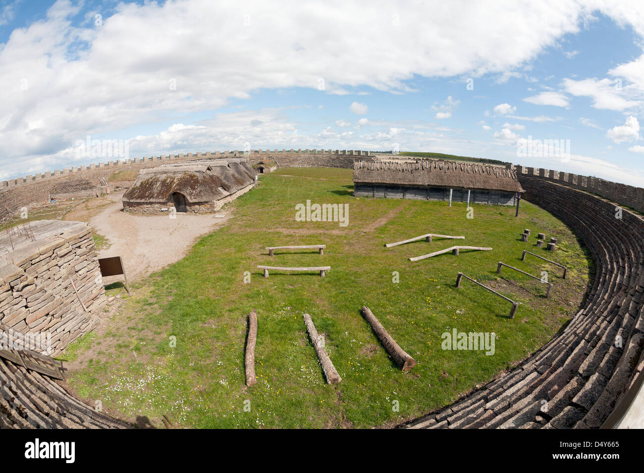 Reconstruction of Eketorp II, a 5th to 7th century walled village. A ...