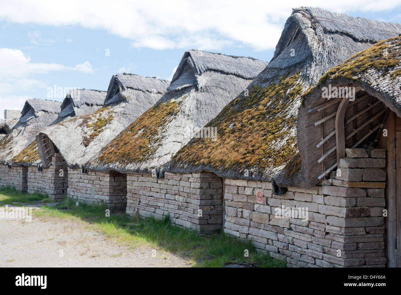 Reconstruction of Eketorp II, a 5th to 7th century walled village. A ...