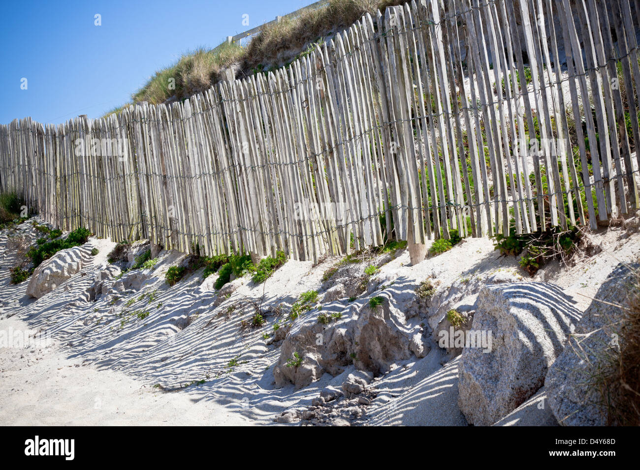 Wooden fence at Northern beach in France. Horizontal shot Stock Photo ...