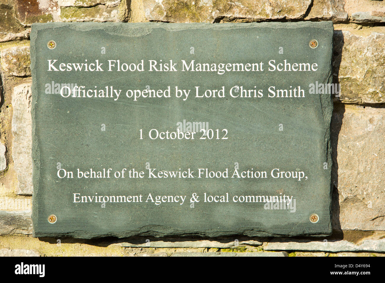 New flood defences in Keswick, Lake District, UK Stock Photo - Alamy