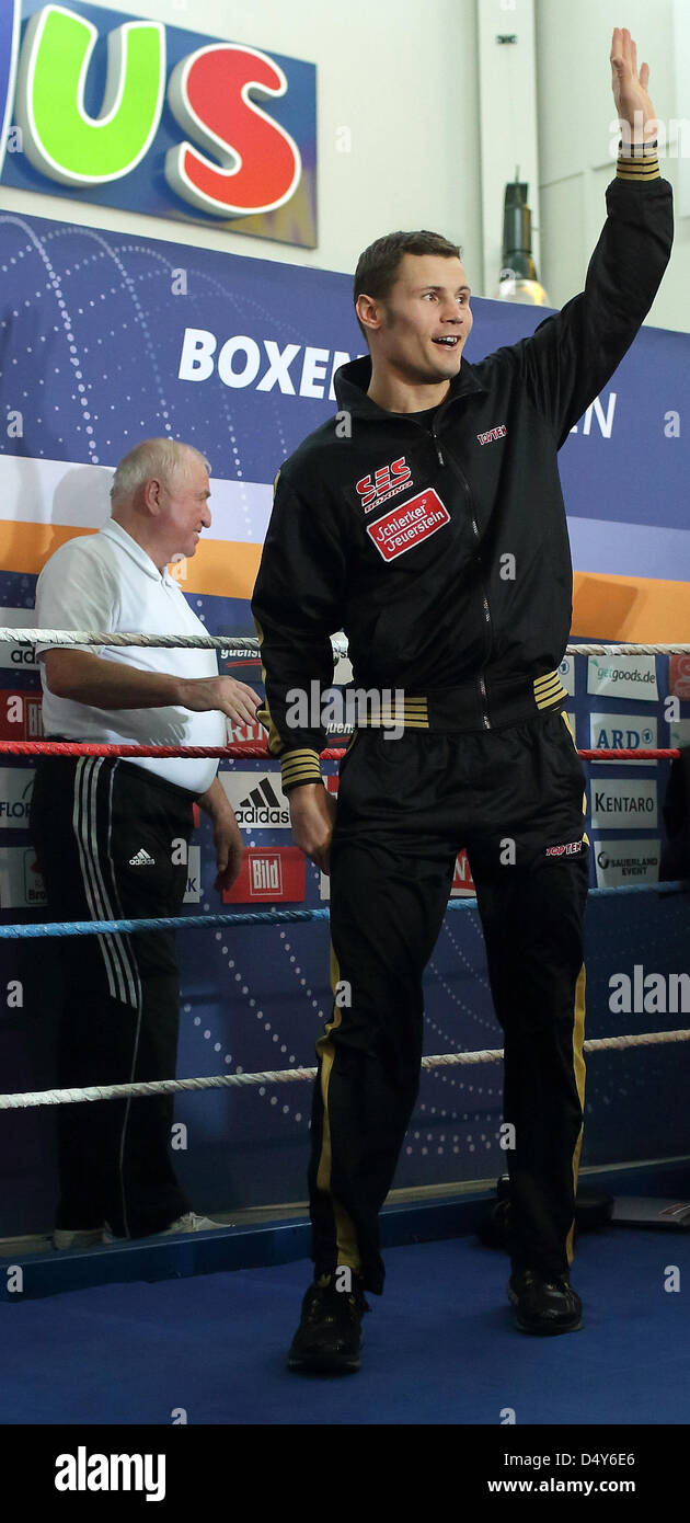 Magdeburg, Germany. 20th March 2013. Boxer Robert Stieglitz waves ...