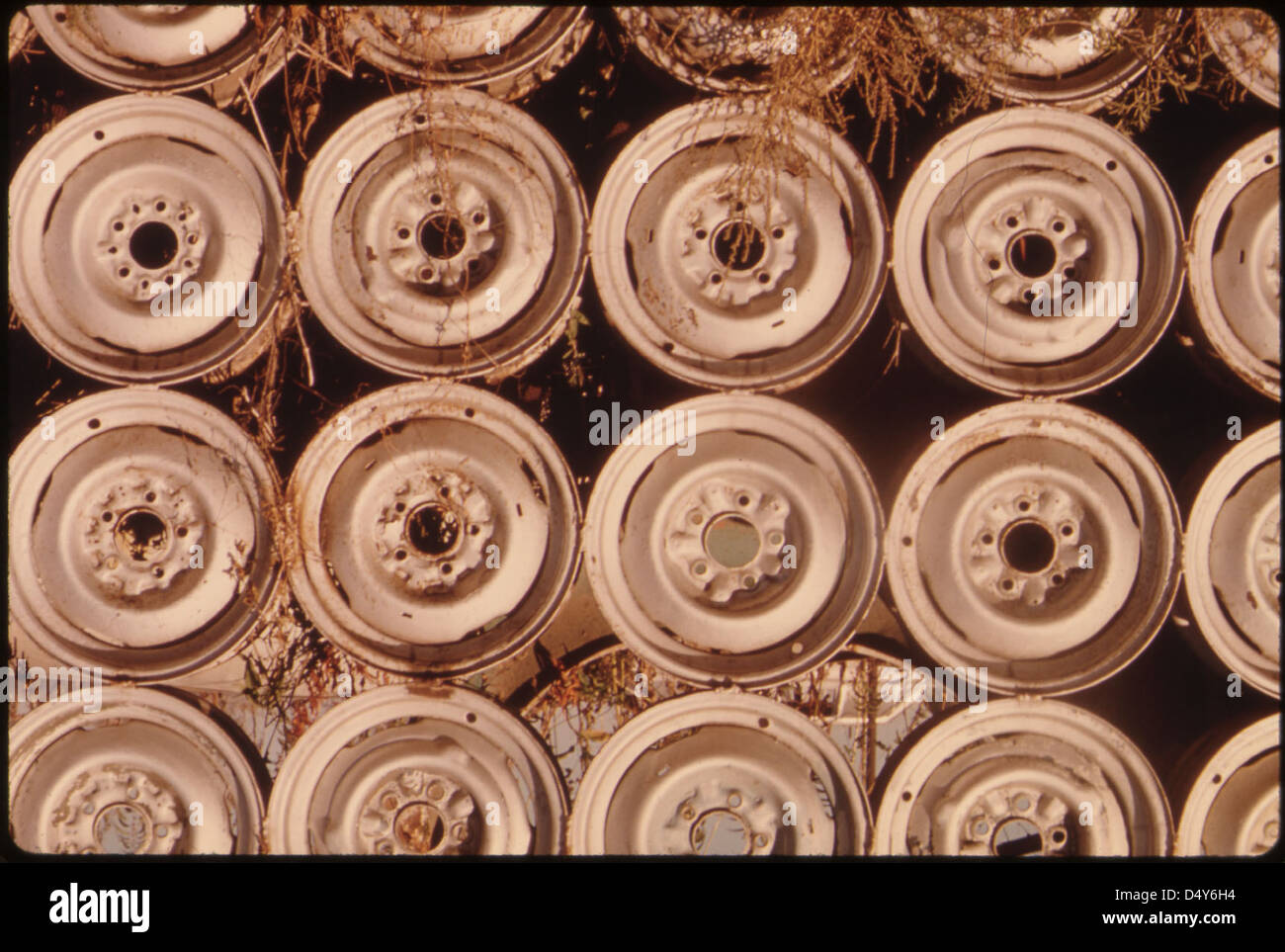 Closeup of a Fence Constructed of Tire Rims in New Ulm Minnesota Stock ...