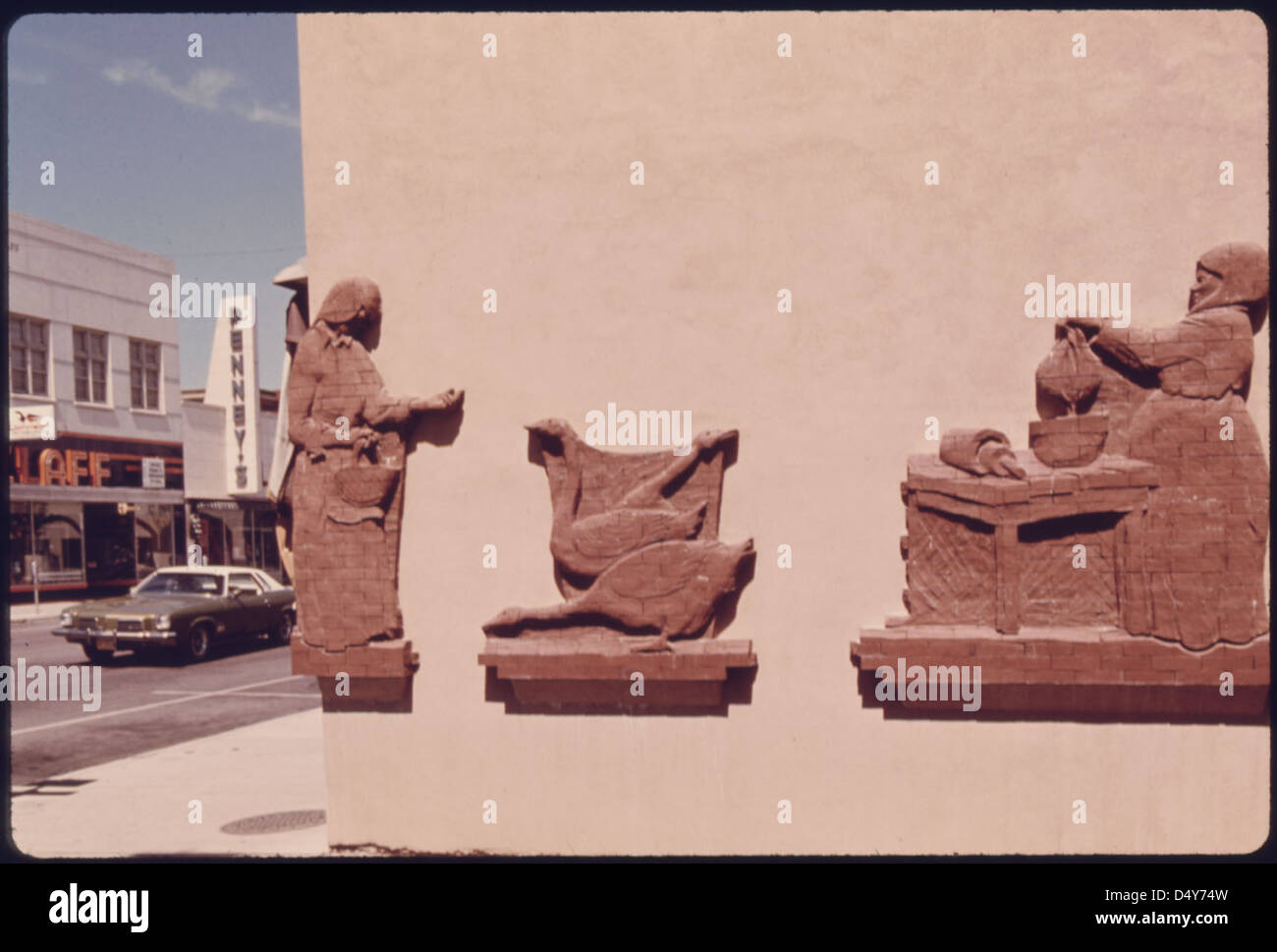 A brick sculpture on a wall in New Ulm, Minnesota, depicts life in the ...
