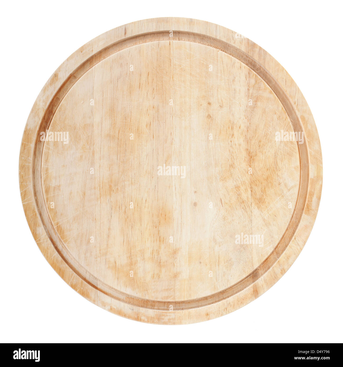 Round chopping board. Isolated on white background. View from above ...