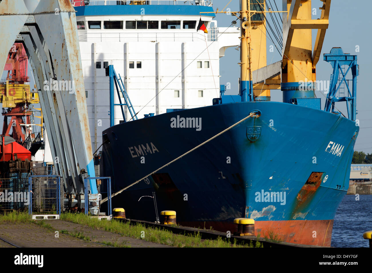 Hamburg, Germany, Container Cargo Ship Emma Maersk at the quay in the ...