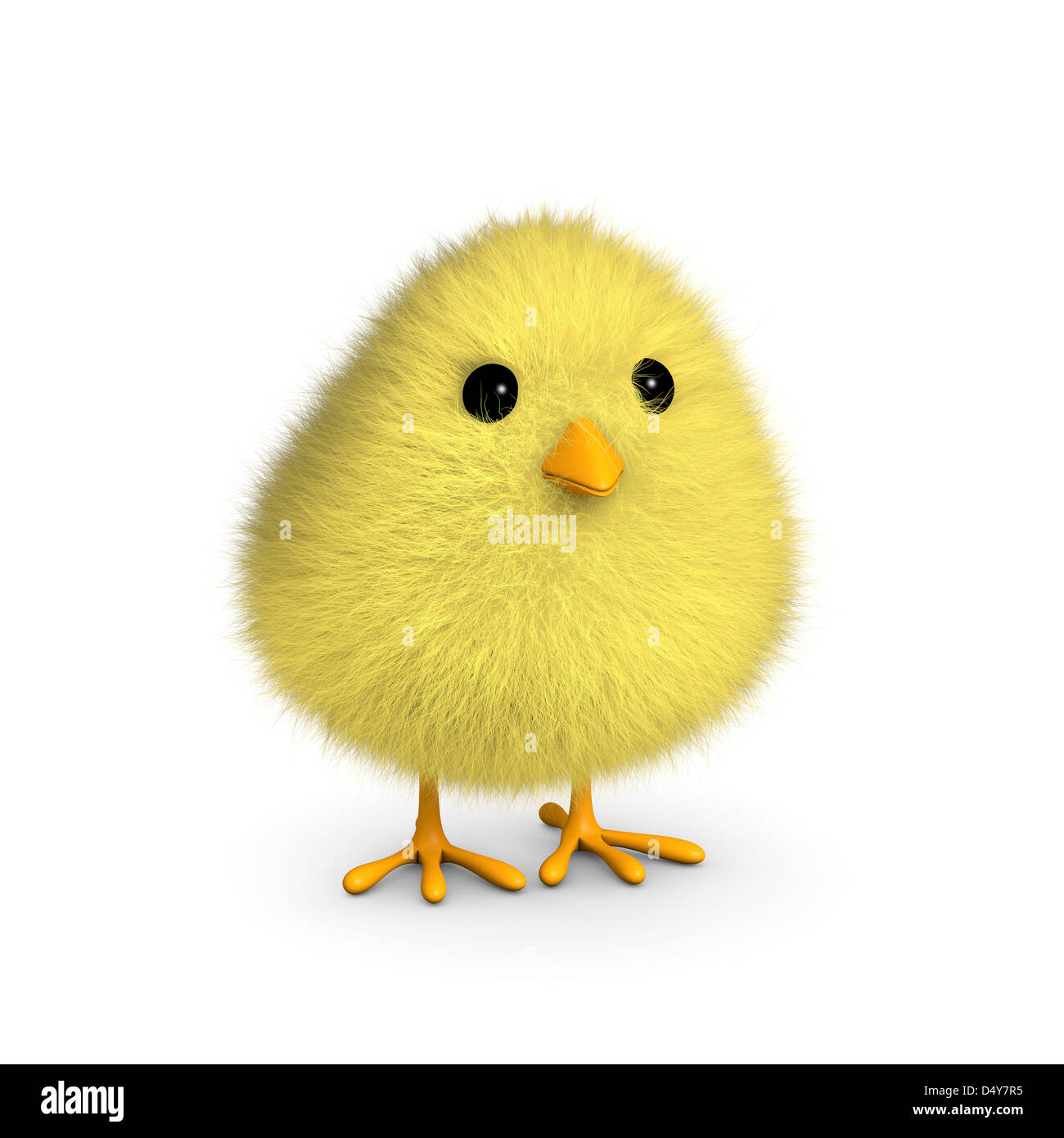 A fluffy yellow chick isolated on a white background (3D render Stock ...