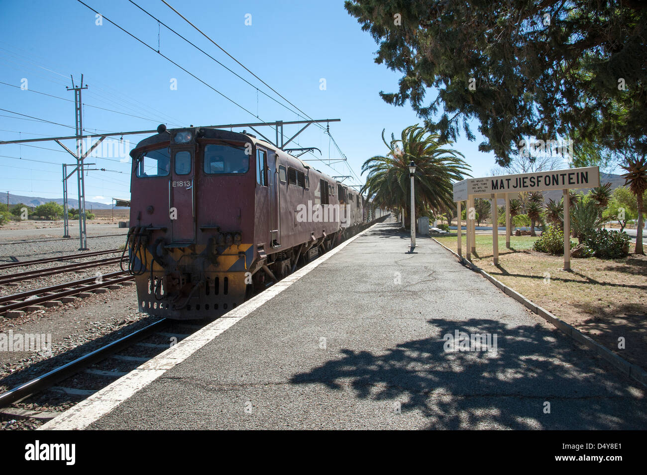 The Shosholoza Meyl train arrives at Matjiesfontein Station in the ...