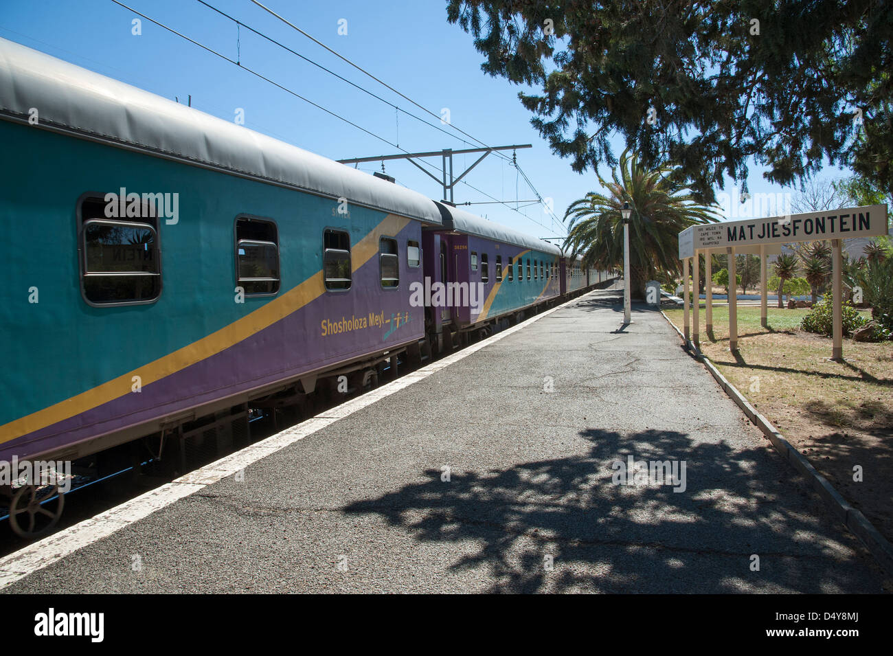 The Shosholoza Meyl train arrives at Matjiesfontein Station in the ...