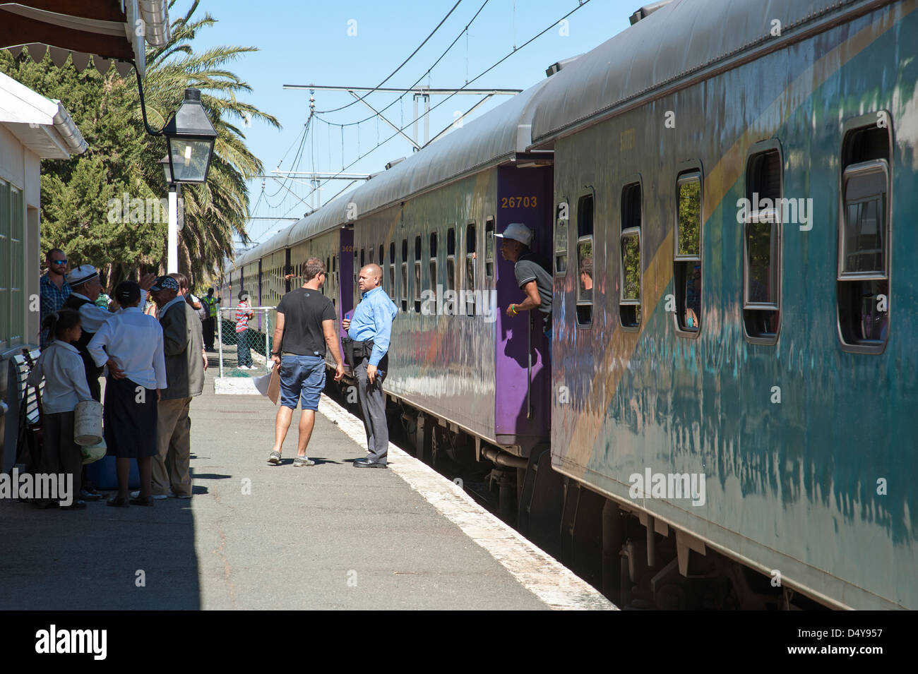 The Shosholoza Meyl train arrives at Matjiesfontein Station in the ...