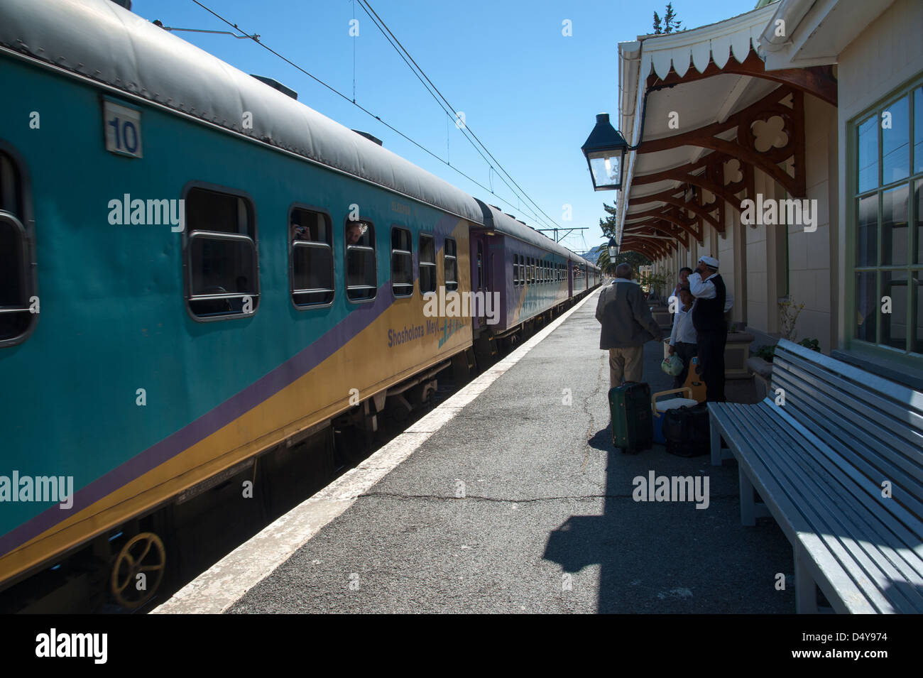 The Shosholoza Meyl train arrives at Matjiesfontein Station in the ...
