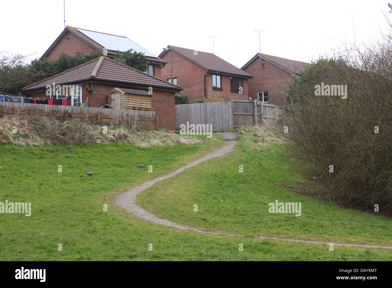 A path leading up to the back of a row of houses, part of a large urban ...