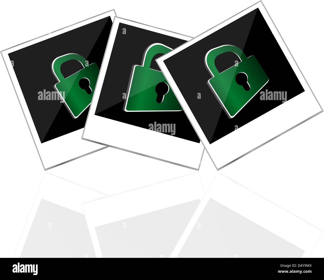 instant photo frame with green padlock Stock Photo - Alamy