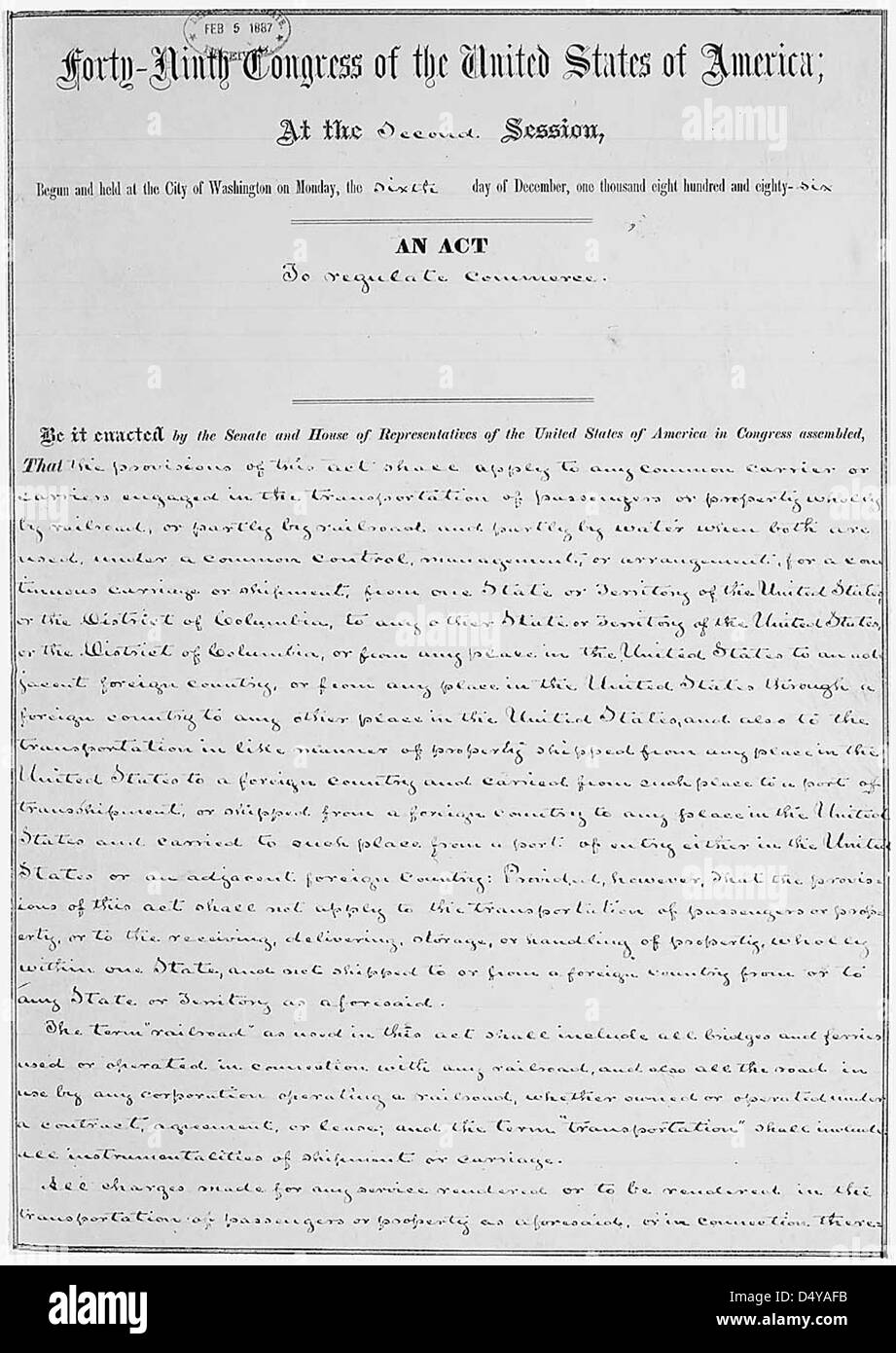 A historical document from February 4, 1887, presenting the Interstate ...
