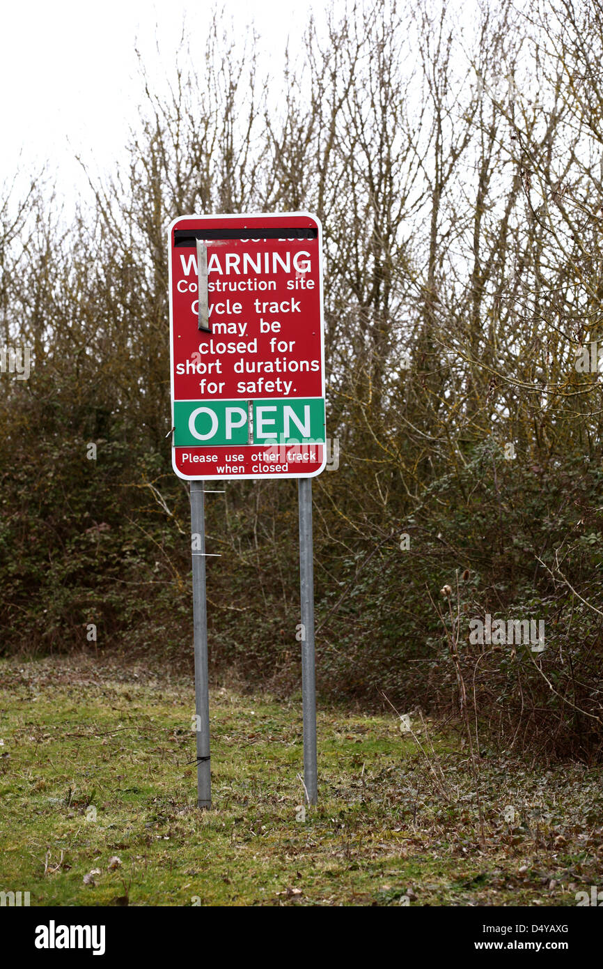 warning sign for cycle track across the old Severn bridge, advising of ...