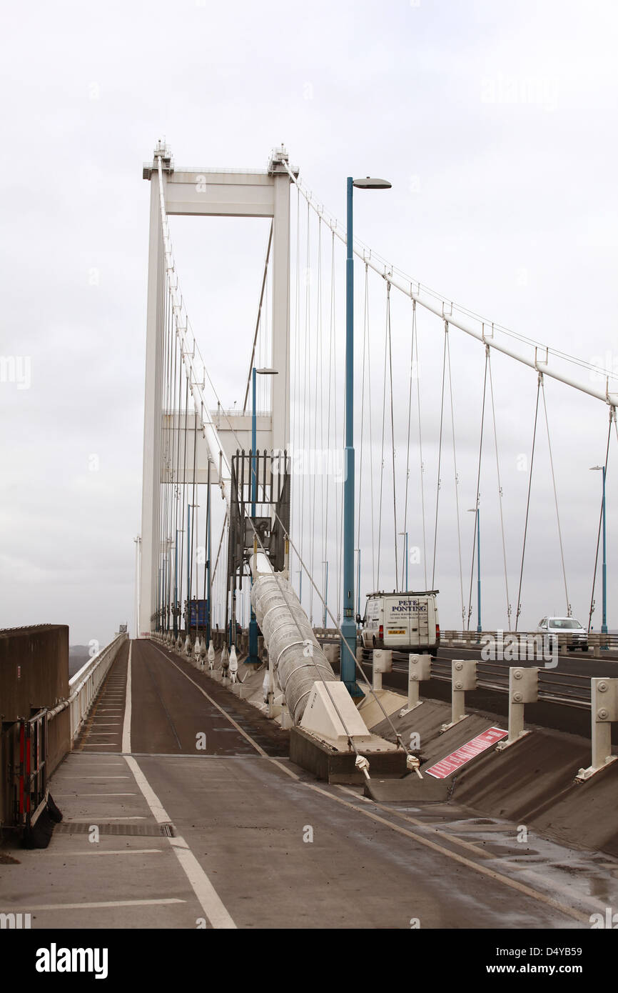 The old Severn Bridge, at Aust, In Gloucestershire, built in the 1960's ...