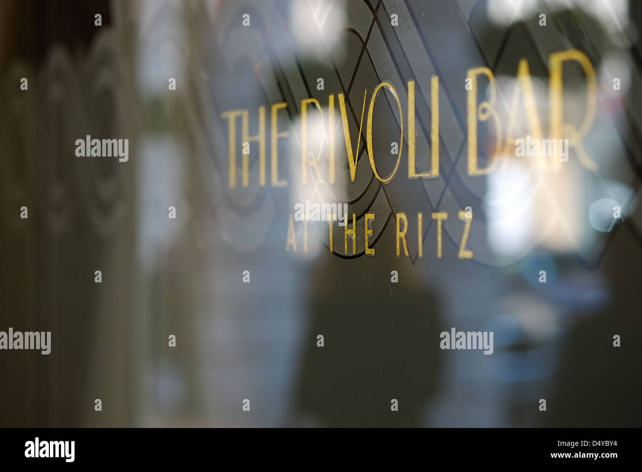 Abstract image of The Rivoli Bar at the Ritz logo in a window Stock ...