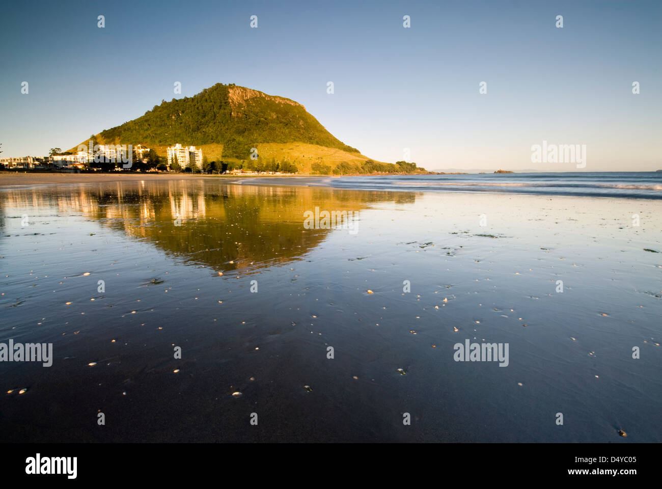 Reflections on Mount Maunganui Beach, New Zealand Stock Photo - Alamy