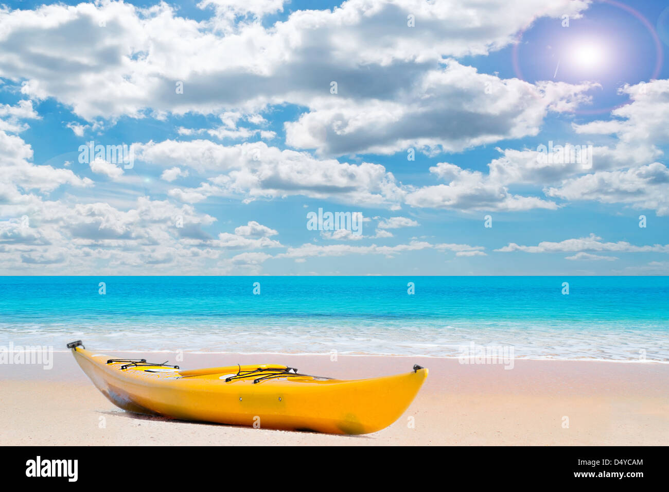 kayak on a pink paradise beach on a sunny day in Sardinia Stock Photo ...