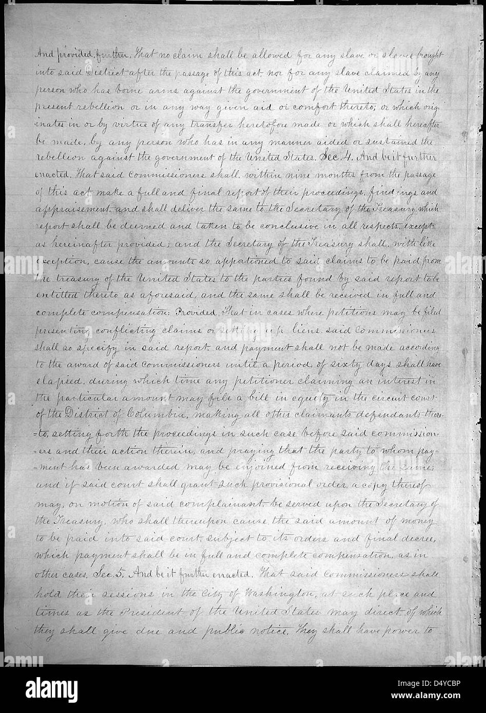 This document, dated April 16, 1862, is the second page of the District of Columbia Emancipation ...