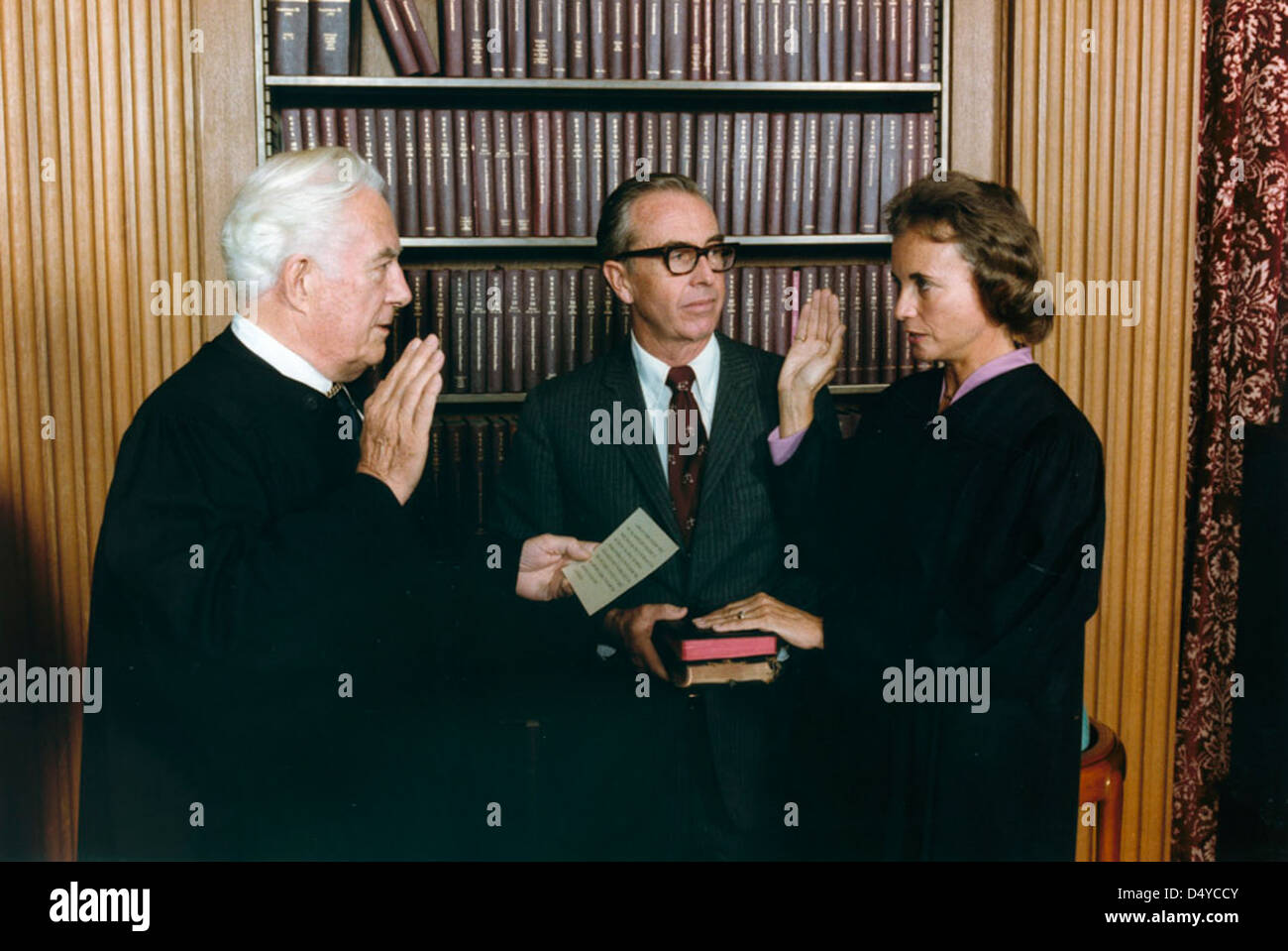 In the 1981 photo, Sandra Day O'Connor is sworn in as the first female ...