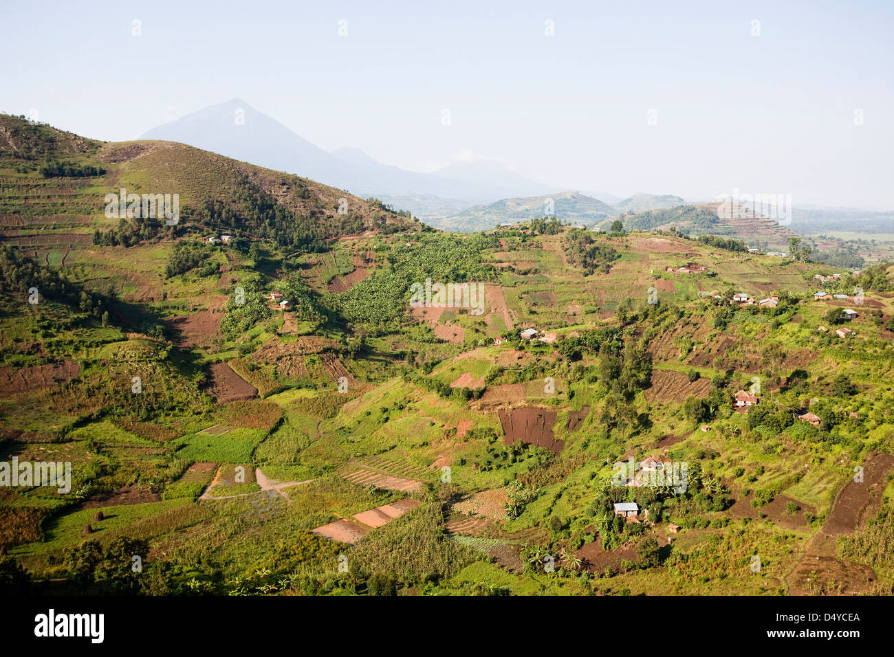 Landscapes around Kisoro, Kigezi. Background: Virunga volcanoes ...