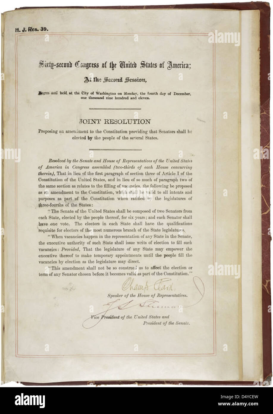 The 17th Amendment to the U.S. Constitution, ratified on April 8, 1913 ...