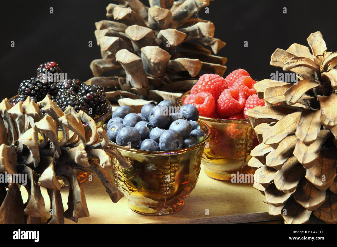 A still life photo of berries amongst fir cones Stock Photo - Alamy