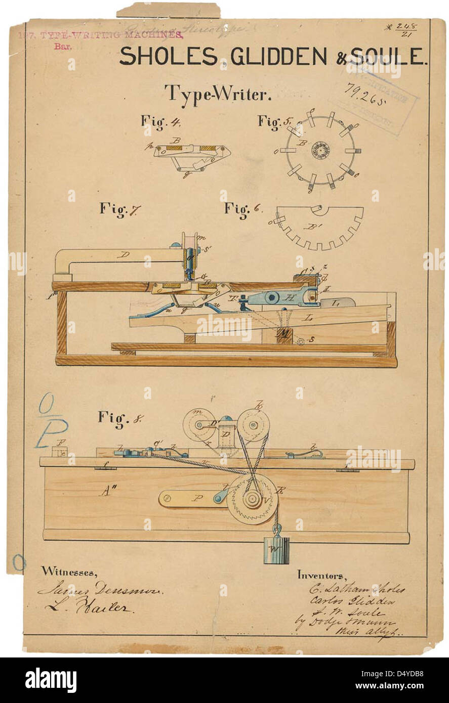 A drawing from June 23, 1868, depicting a typewriter, part of the U.S ...