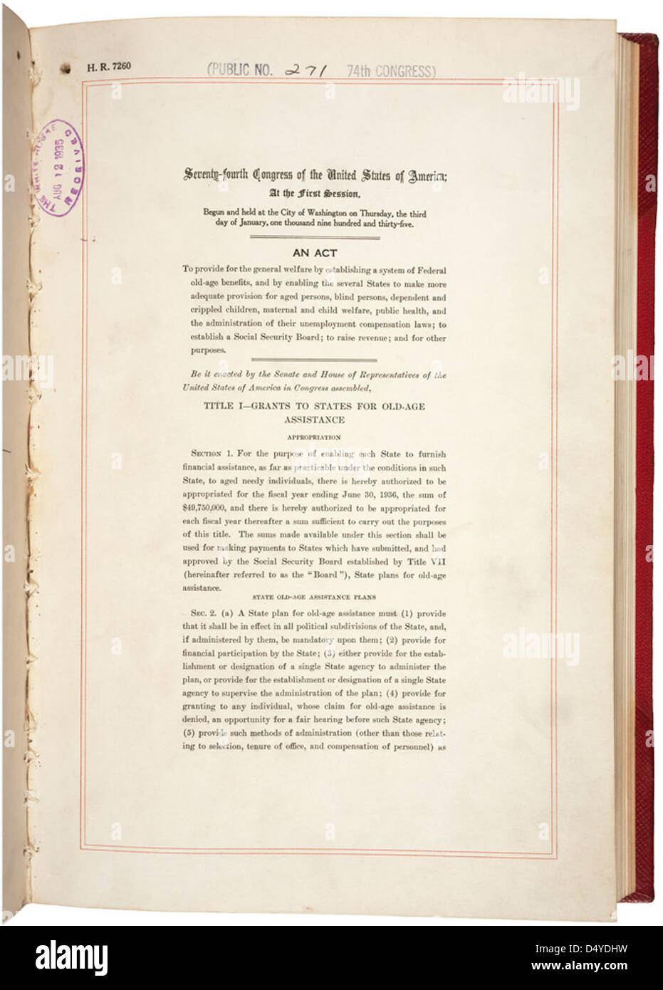 Social security act 1935 hi-res stock photography and images - Alamy