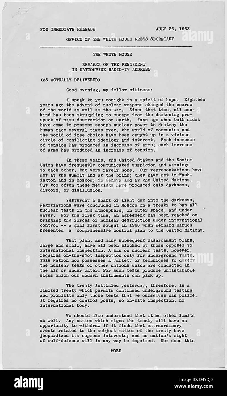The Nuclear Test Ban Treaty, signed on July 26, 1963, marking a ...
