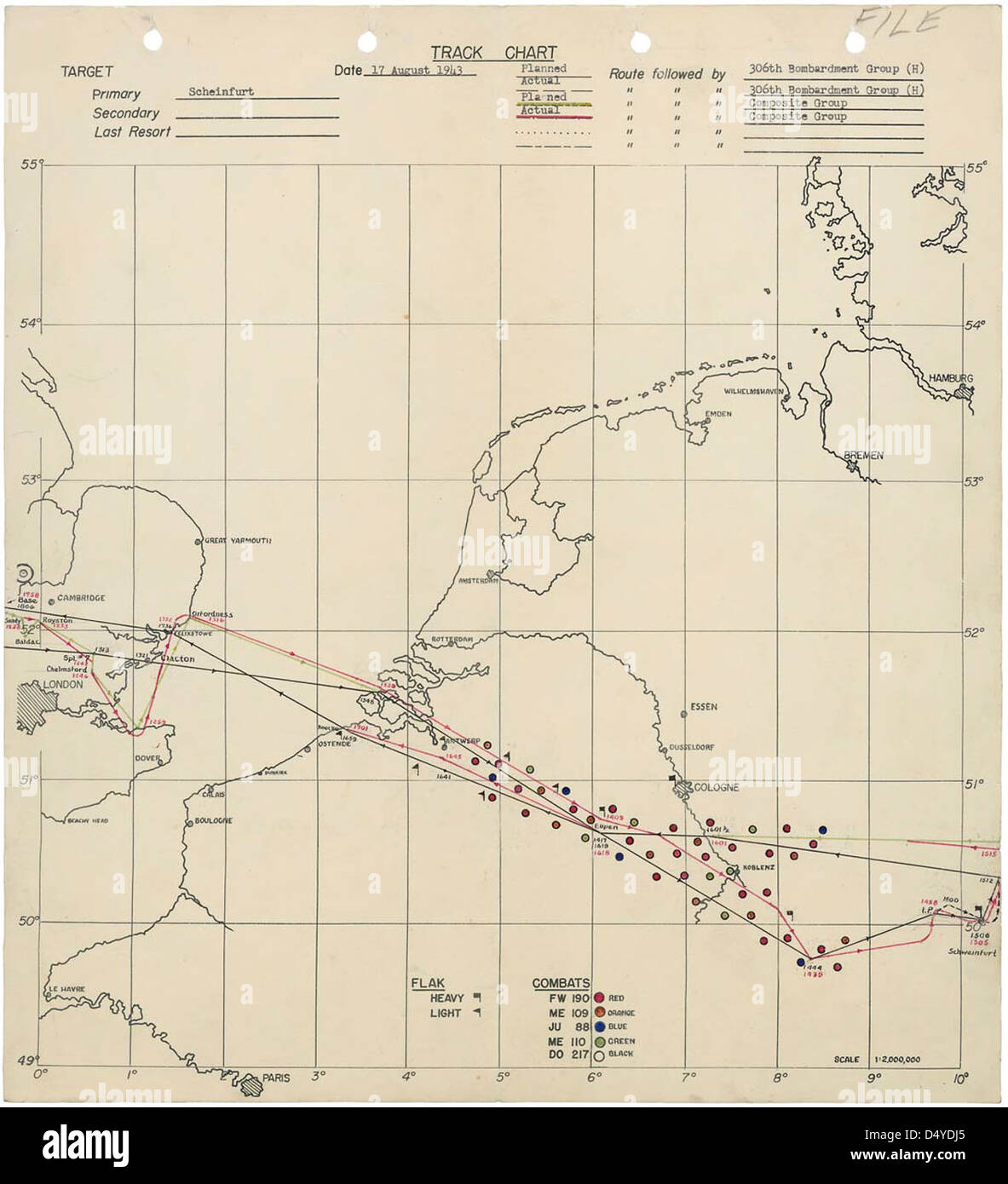 Track Chart of Bombing Mission to Schweinfurt, 08/17/1943 Stock Photo ...