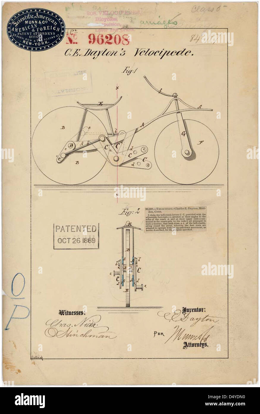 Drawing of Velocipede, 10/26/1869 Stock Photo - Alamy